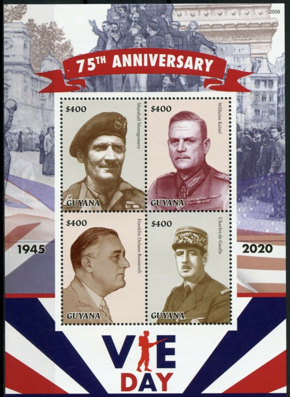 Guyana Military Stamps 2020 MNH WWII WW2 VE Day De Gaulle Roosevelt 4v ...