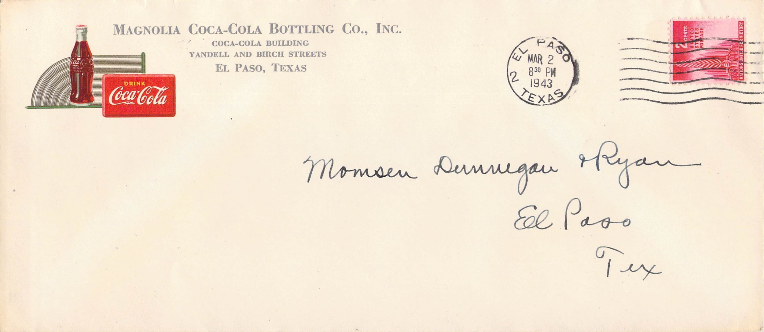 Coca-Cola Logo On Magnolia Bottling Co, El Paso TX 1943 Advertising ...