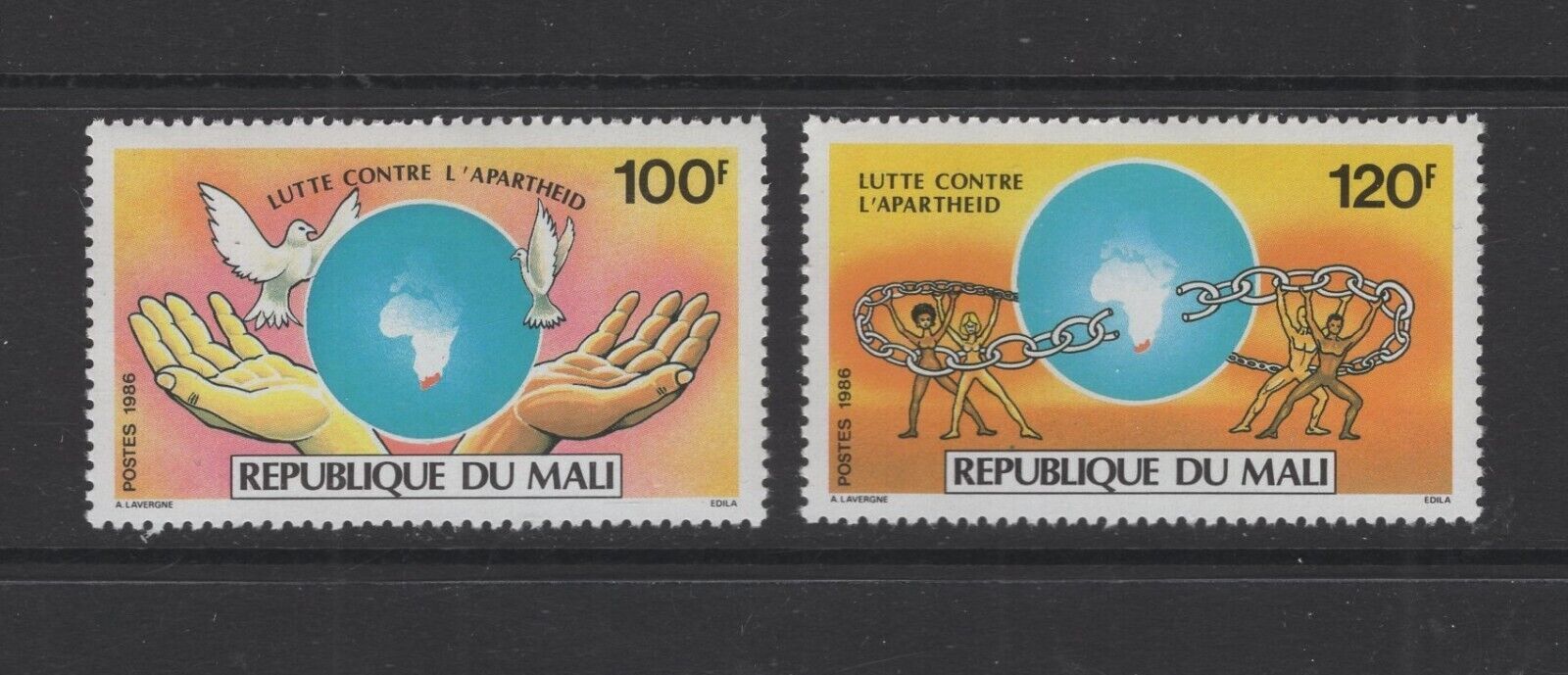 Mali #532-33 (1986 Anti-Apartheid set) VFMNH CV $2.10 | Africa - Mali ...