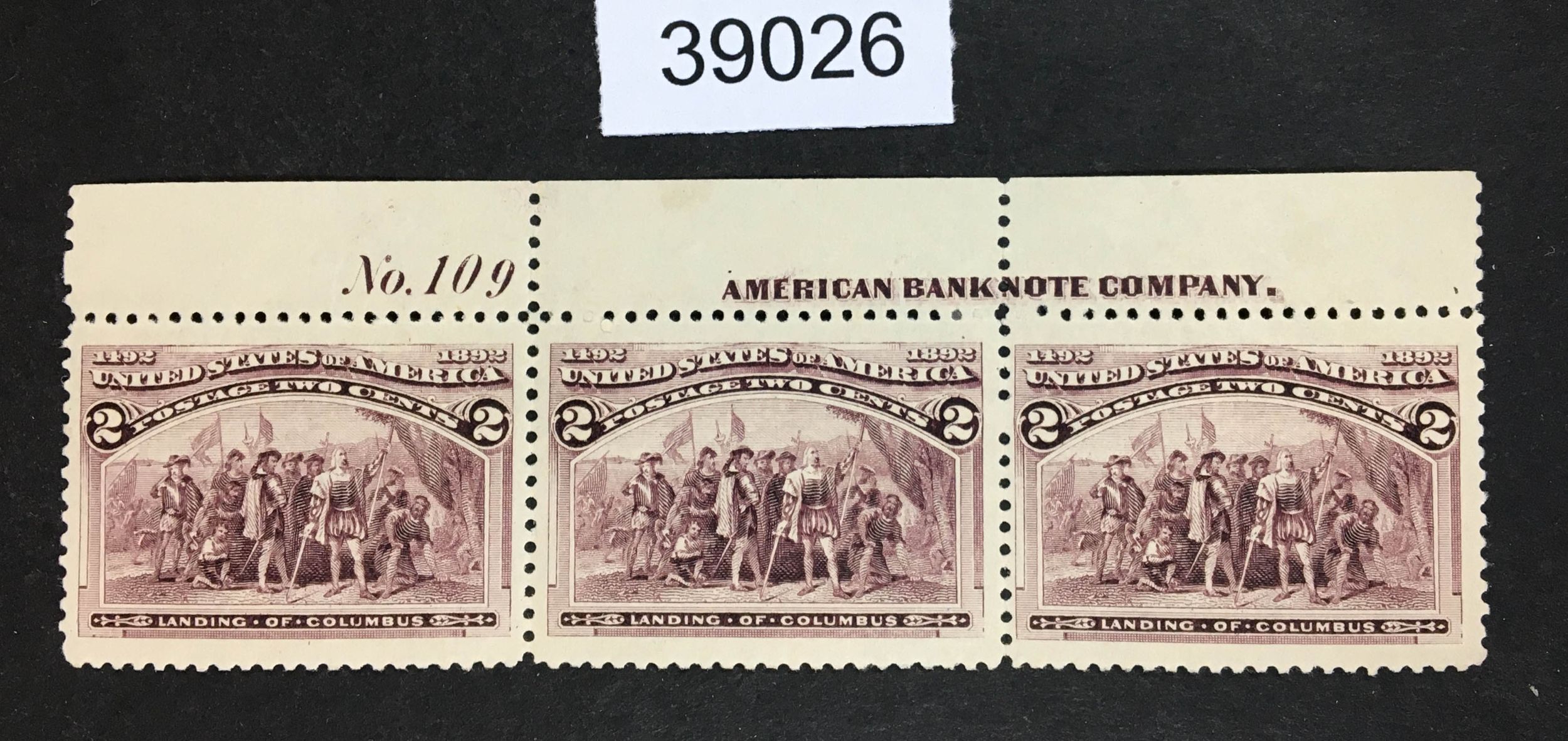 US Stamps # 231 Mint OG H XF Jumbo Plate Imprint Strip of 3 LOT #39026 ...