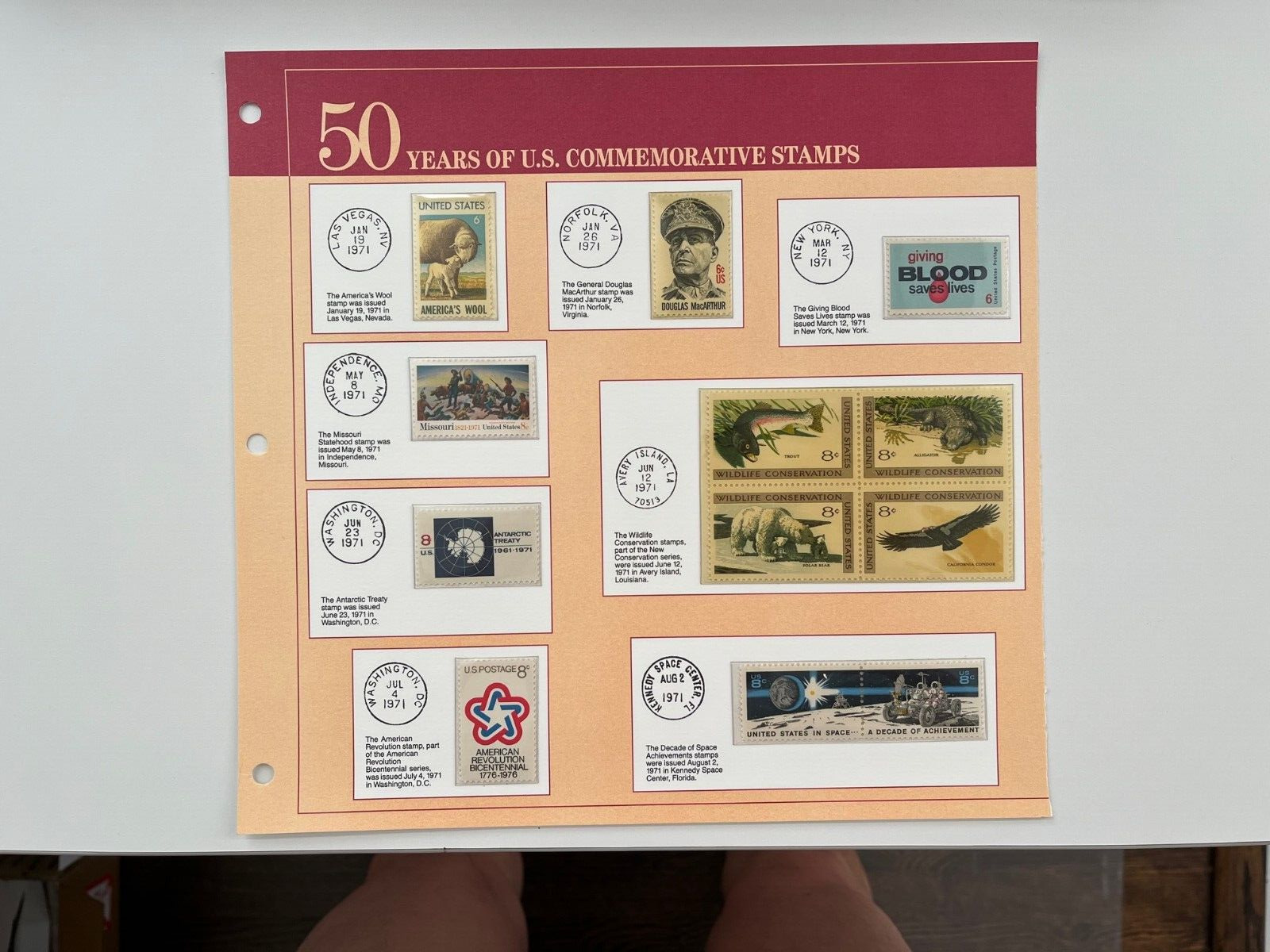 1971 50 YEARS OF U.S. COMMEMORATIVE STAMP Albums Panel of stamps ...