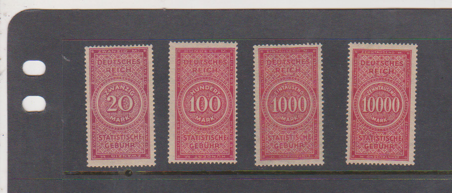 4 GERMANY 1923 Statistical Tax Revenue Stamp 20,100,1000,10000m MNH ...