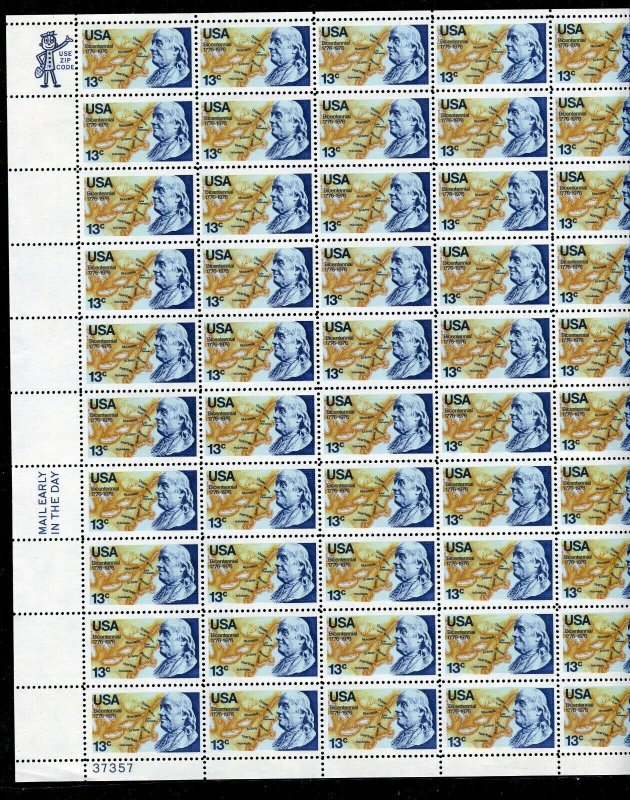 Scott #1690 Benjamin Franklin 13¢ Sheet of 50 Stamps MNH 1976 | United ...