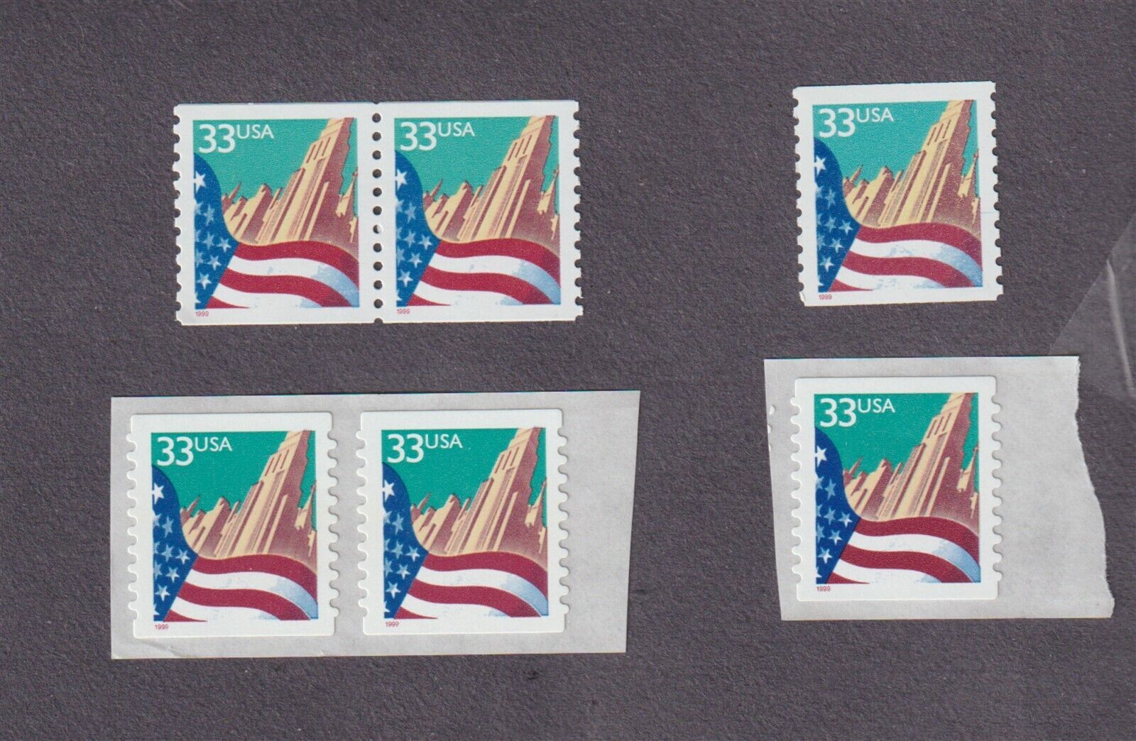Triple 33c Flag US #3280, 3282 WA/Spaces Lot (2) VF, MNH Single Plus ...