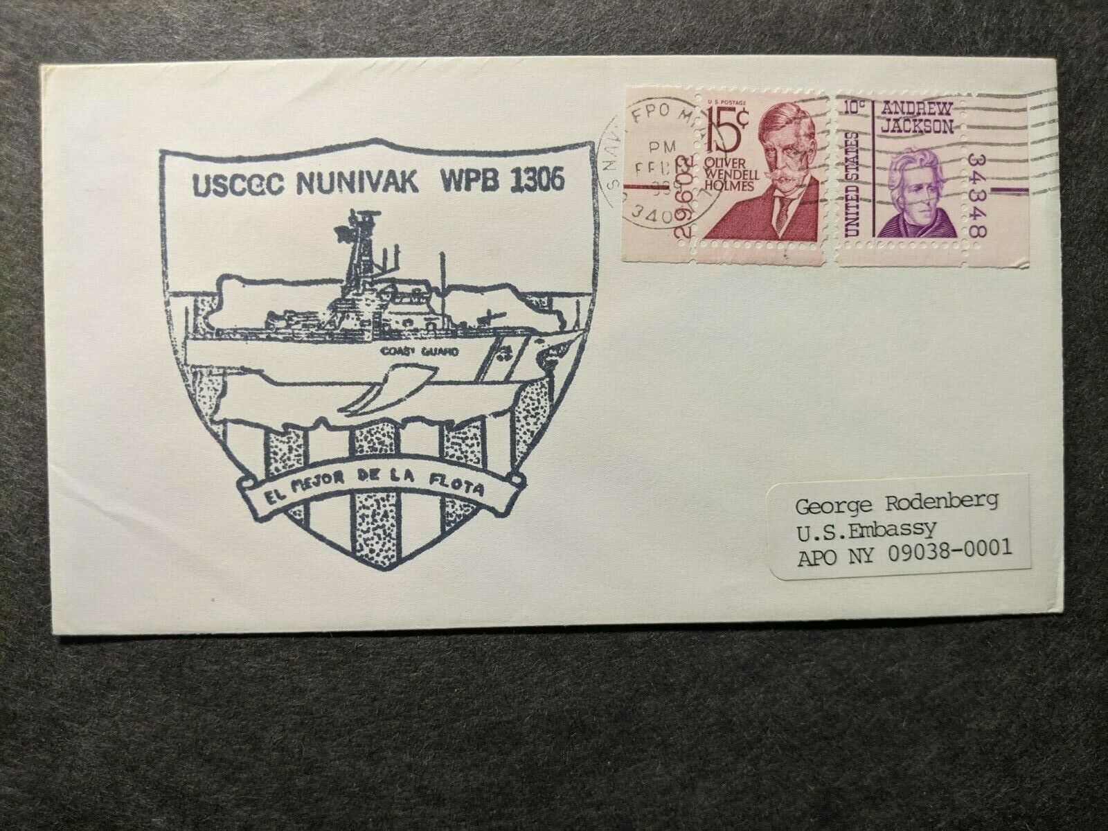 USCGC NUNIVAK WPB-1306 Naval Cover 1989 Cachet FPO 34051 ROOSEVELT ...