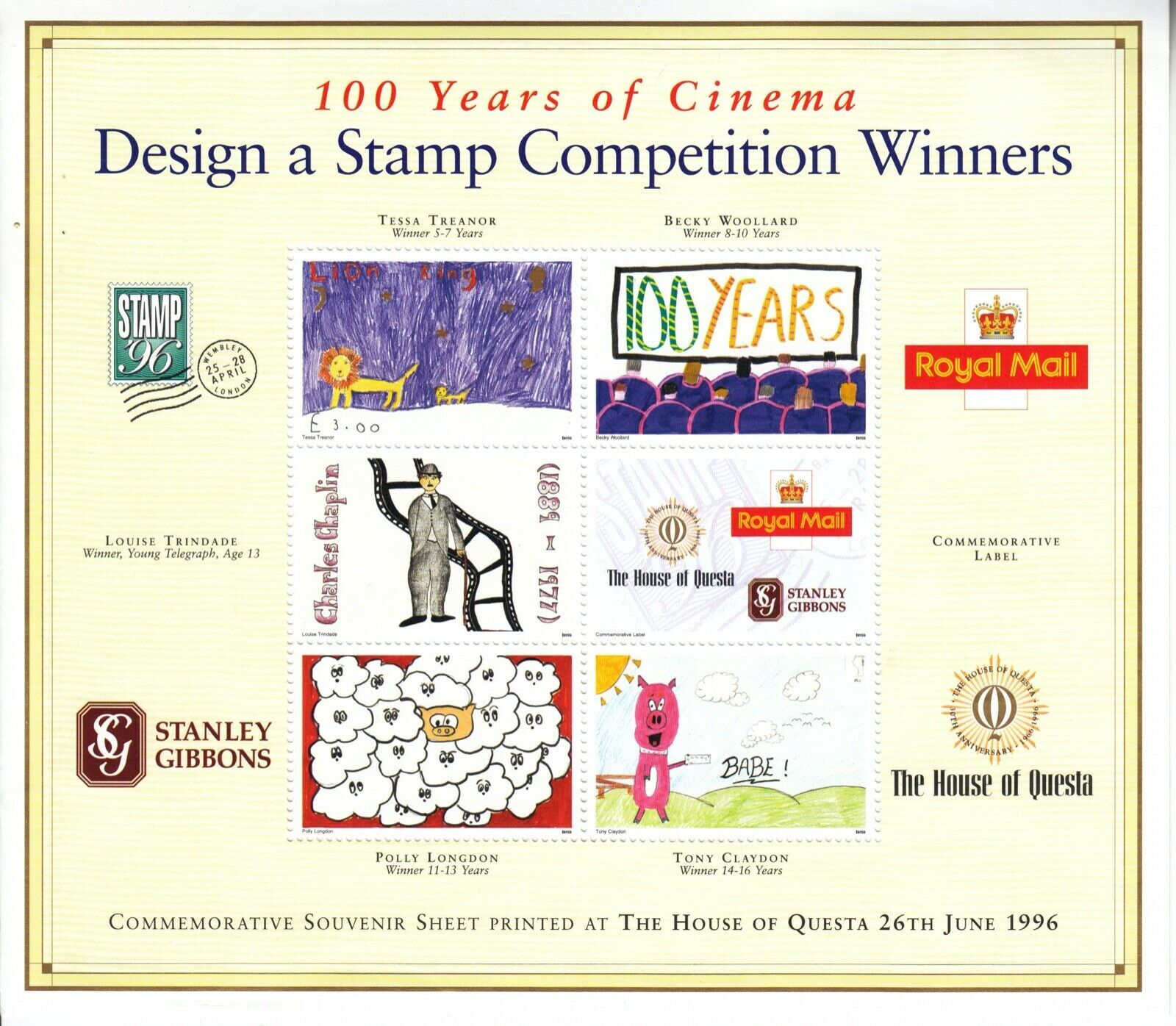 GB 1996 - Exhibition Sheet - Design a Stamp Competition Winners | Great ...