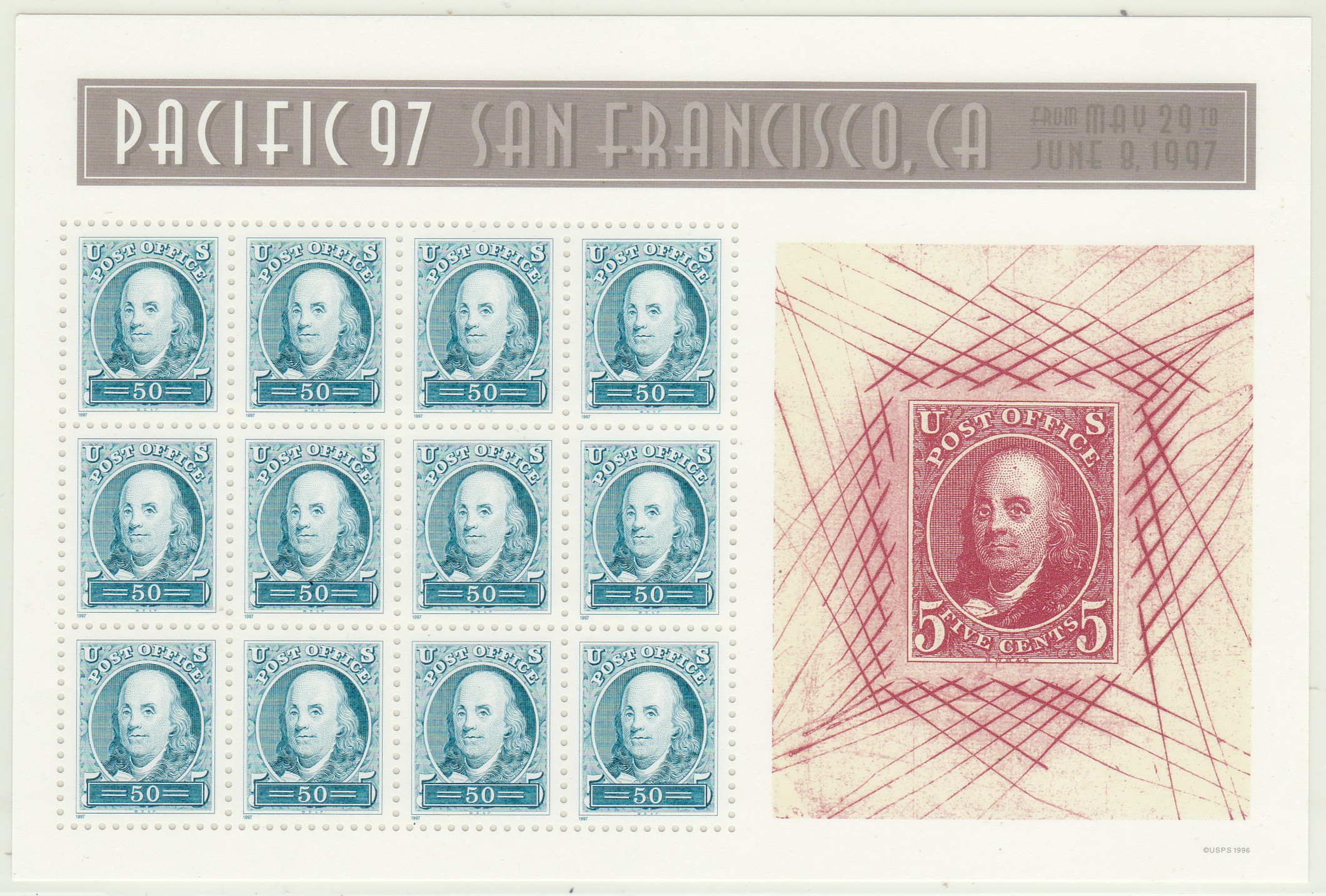 1997 U.S 50¢ Pacific 97 San Francisco Ca complete sheet of twelve MNH ...
