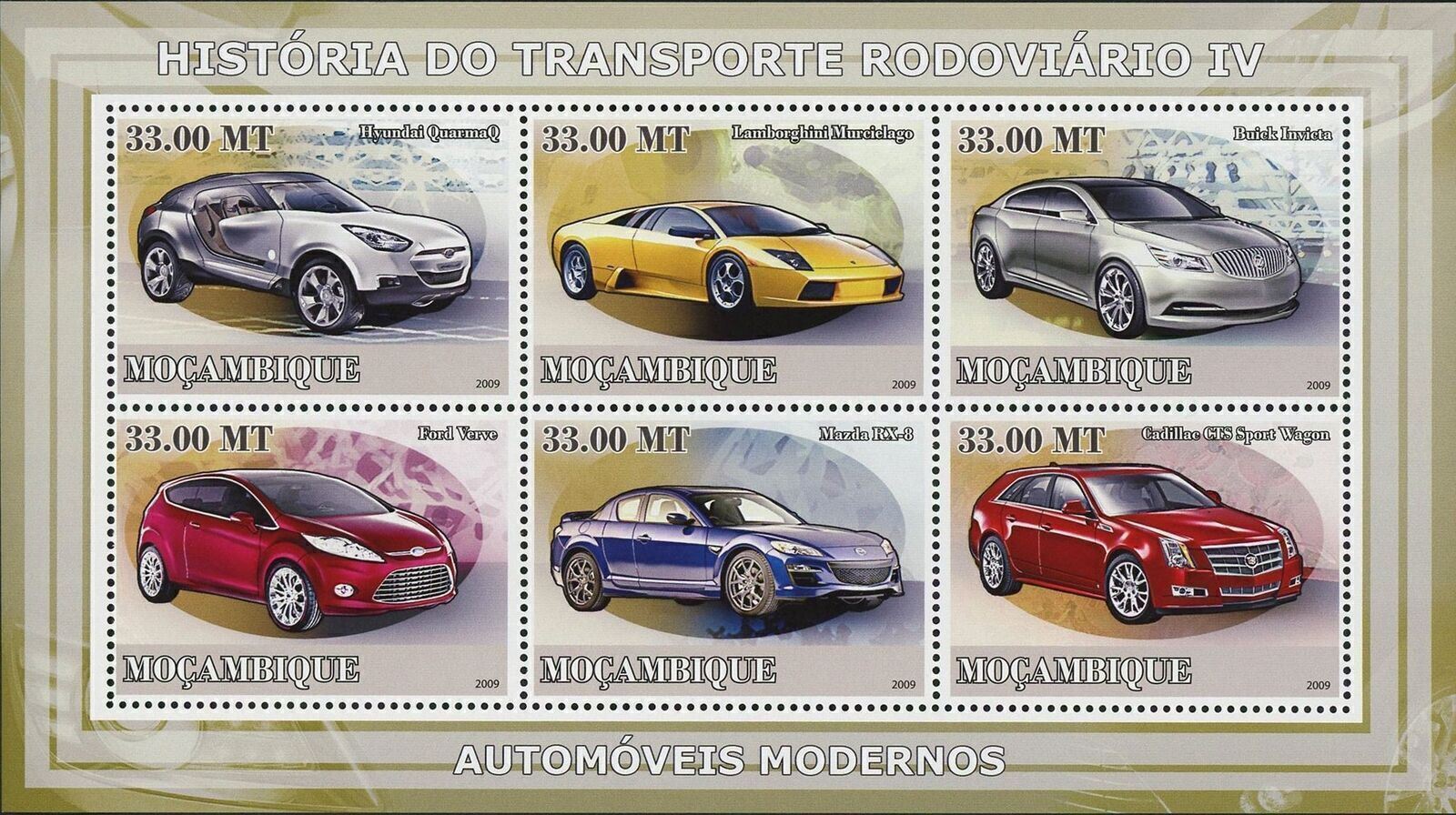 Modern Cars Stamp Transportation Lamborghini Mazda Cadillac Souvenir ...