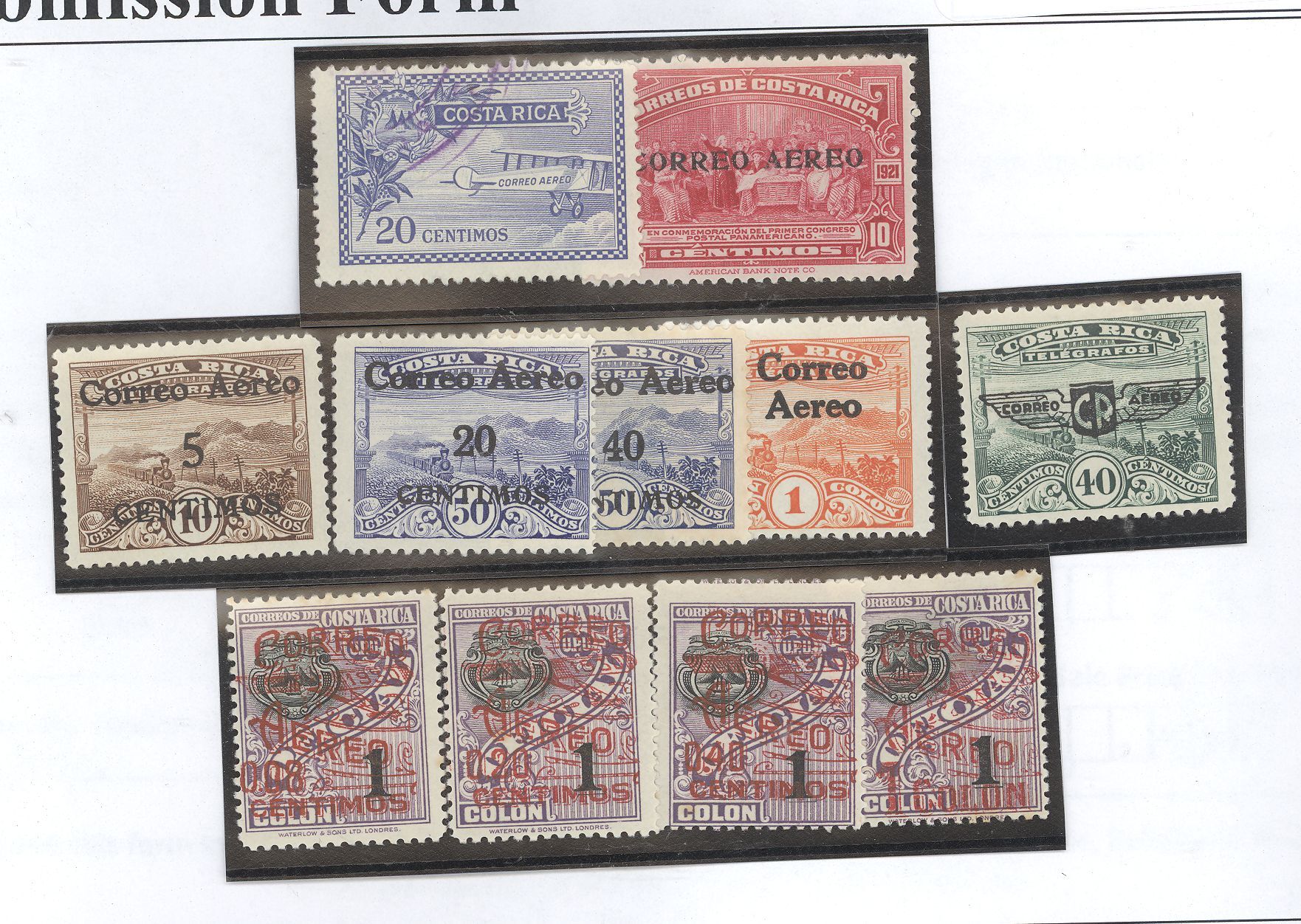 Costa Rica #C1-C10 Single (Complete Set) | Central & South America ...