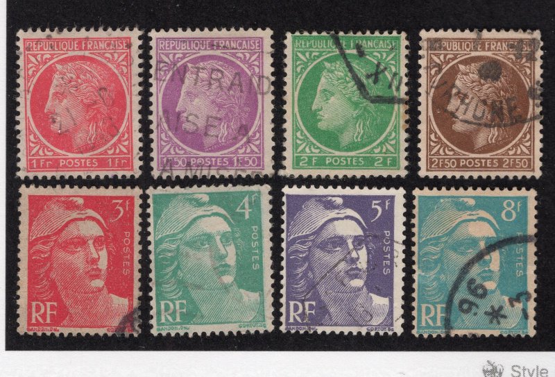 France 1945-48 1f to 8f values Scott 532, 534, 536A, 538, 540-541, 595 ...