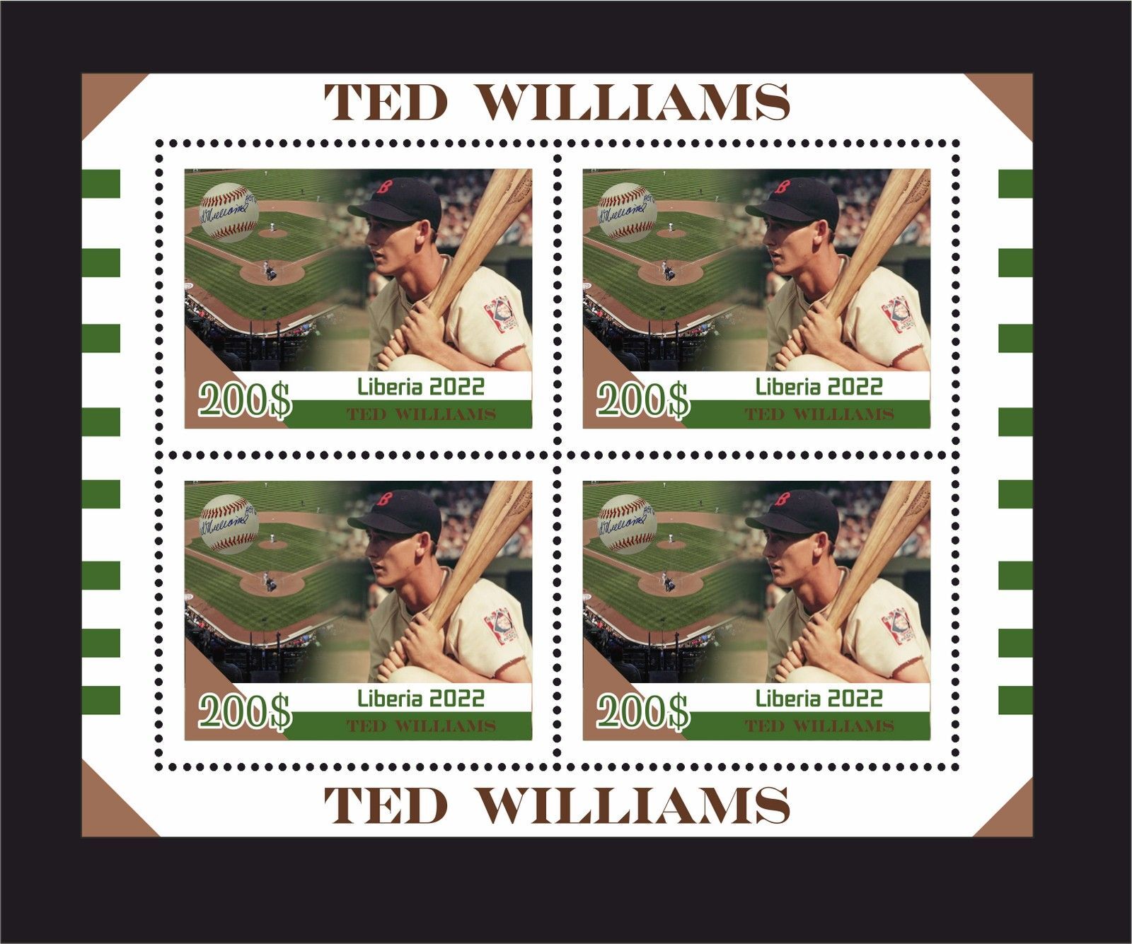 Stamps.Sports Baseball Ted Williams 2022 year ,9 sheets perforated NEW ...