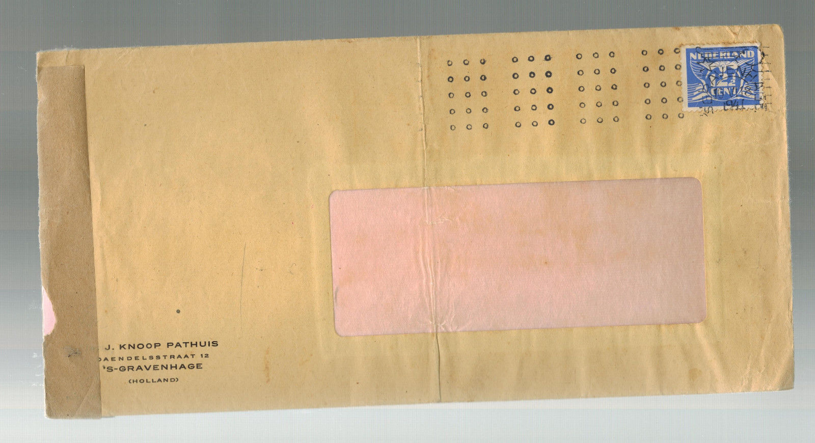 1941 Hague Netherlands Censored Commercial Cover Window Envelope ...
