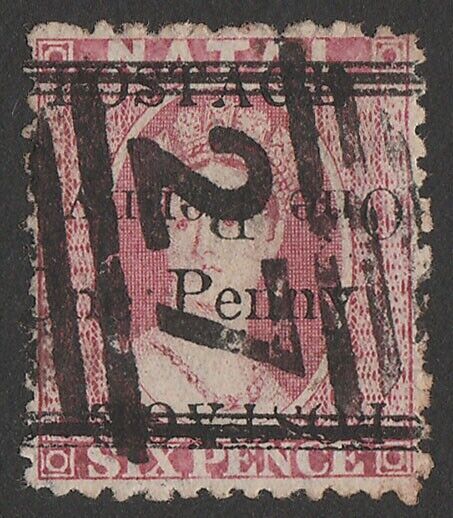 NATAL 1877 'POSTAGE One Penny' on QV Chalon 6d rose error DOUBLE one ...