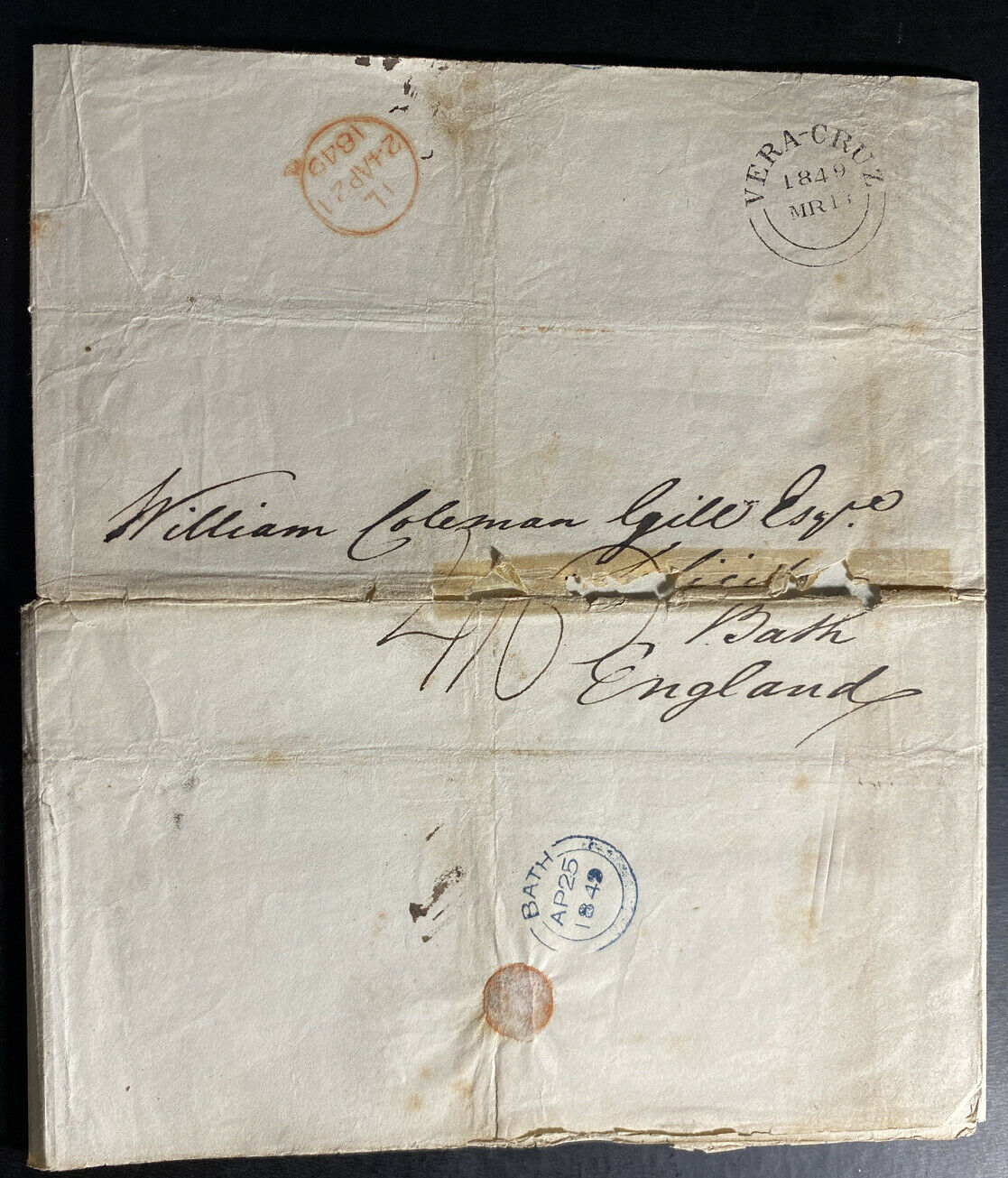 1849 British Post Office In Veracruz Mexico Letter Sheet Cover to Bath ...