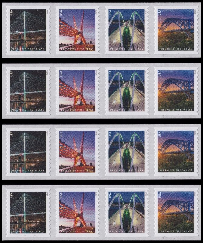 US 5808-5811 5811a Bridges presorted first-class 25c coil strip 4x4 MNH ...