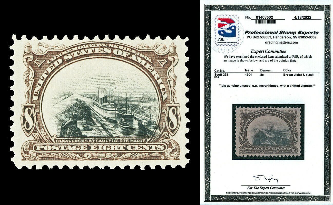 Scott 298 1901 8c Pan-American Issue Mint VF NH Vignette Shift with PSE ...