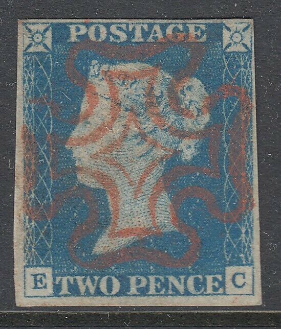 SG 6 1840 2d pale blue plate 1 lettered EC. Superb used with a crisp ...