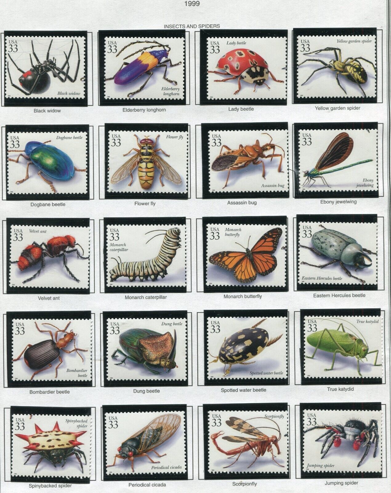 3351 Insects and Spiders All 20 Single 33¢ Stamps MNH | United States ...
