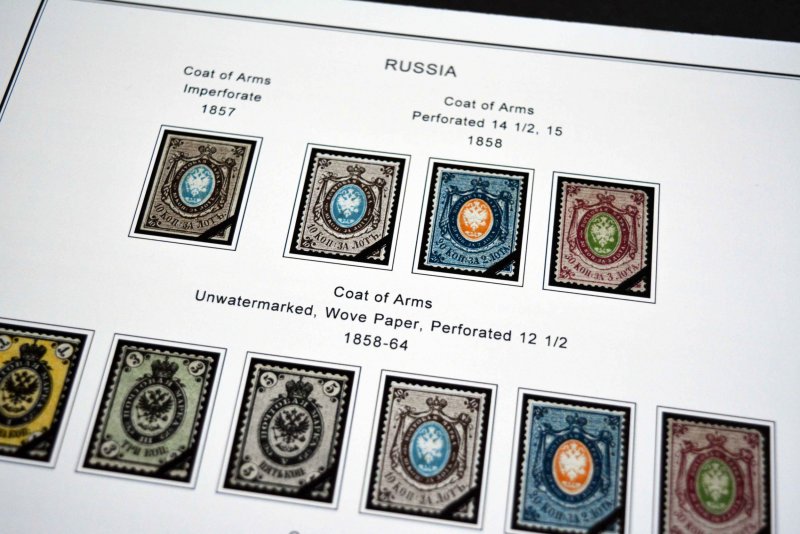 COLOR PRINTED RUSSIA 1857-1940 STAMP ALBUM PAGES (73 illustrated pages ...