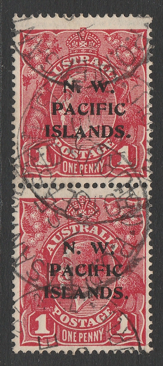 NAURU 1915 Precursor use of NWPI overprinted KGV 1d red vertical pair ...