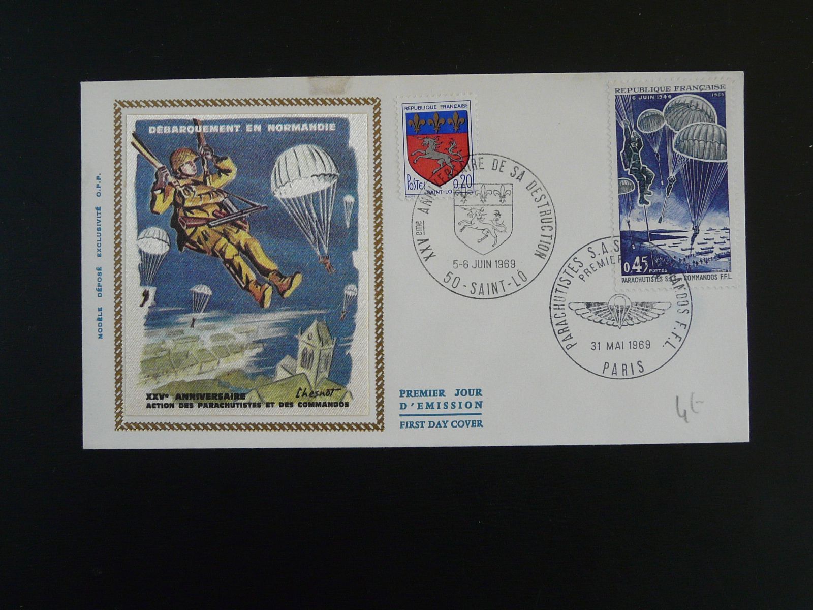 world war II ww2 D-Day parachute commandos commemorative cover France ...