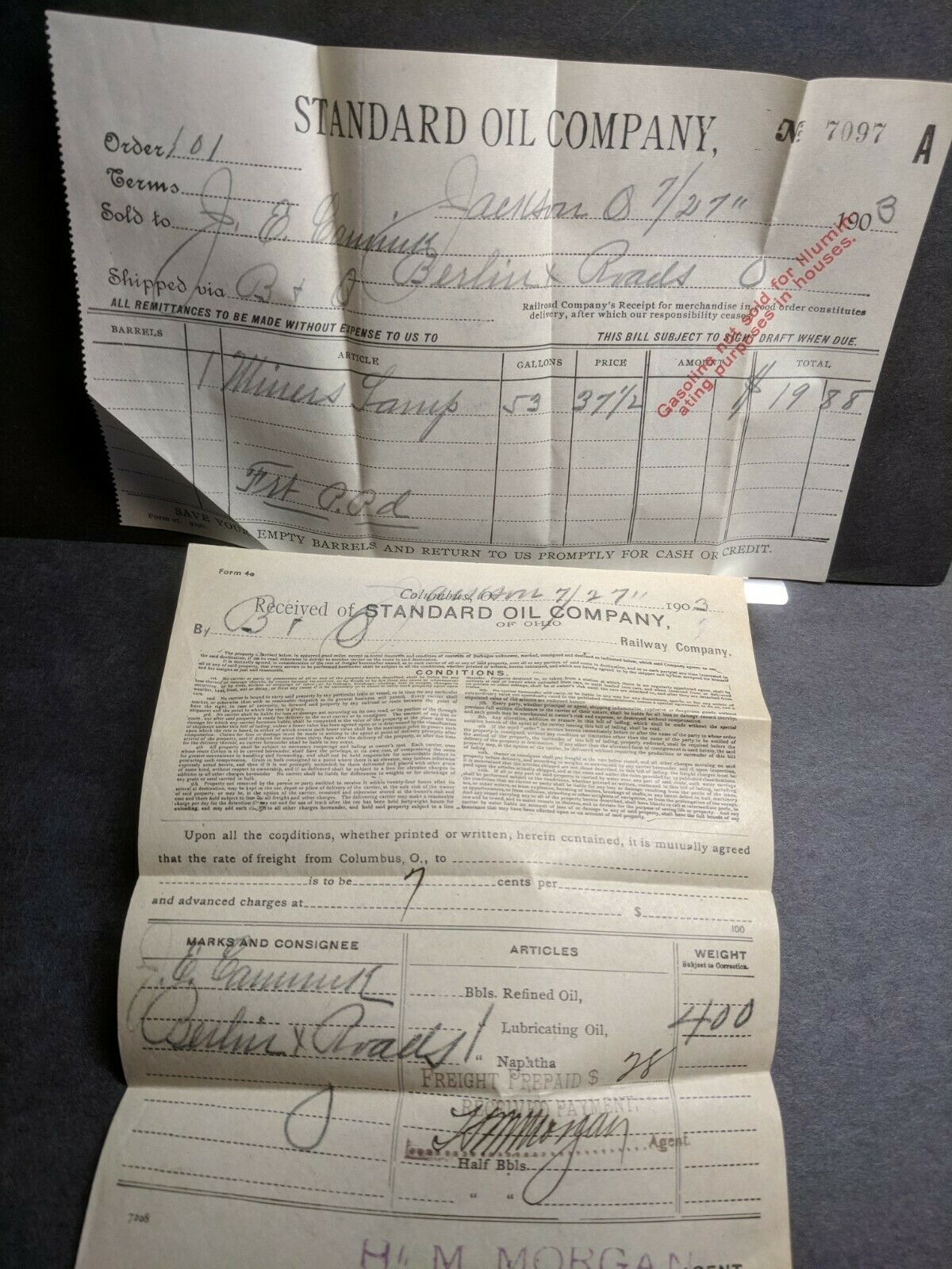 STANDARD OIL Co of COLUMBUS, OH 1903 Postal History Cover w/ MINERS ...