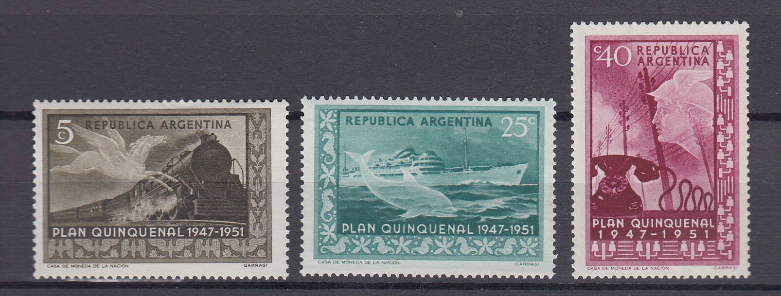 J39189 jlstamps, 1951 argentina set mh #595-7 designs | Central & South ...