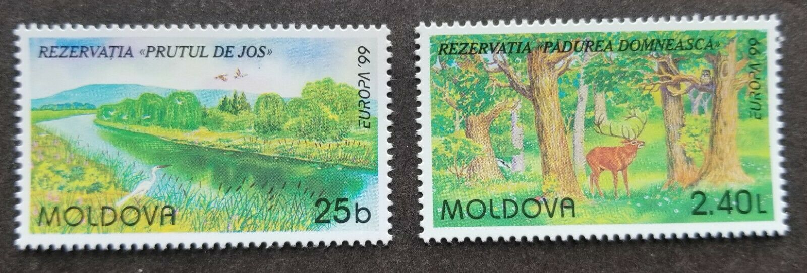 Moldova Europa CEPT Parks & Gardens 1999 Forest Owl Bird Deer River ...