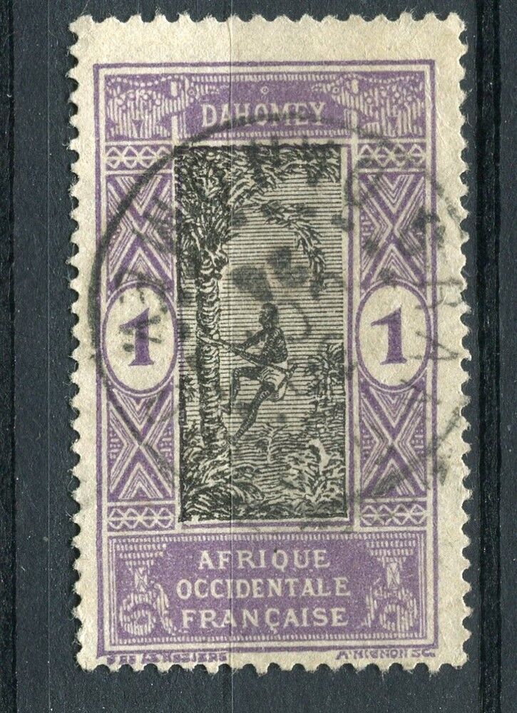 FRENCH COLONIES; DAHOMEY early 1900s pictorial issue used 1c. POSTMARK ...