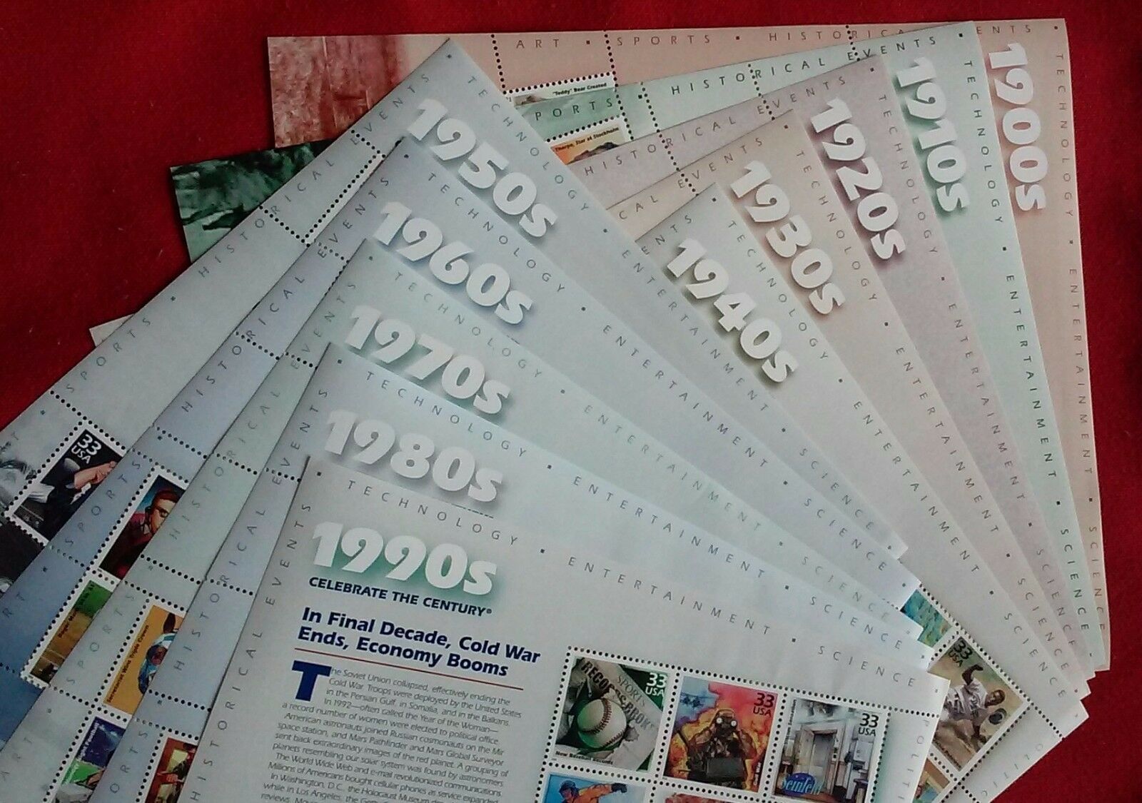 CELEBRATE THE CENTURY 1900-1990. Complete 10 Sheet Set US PS Stamps ...