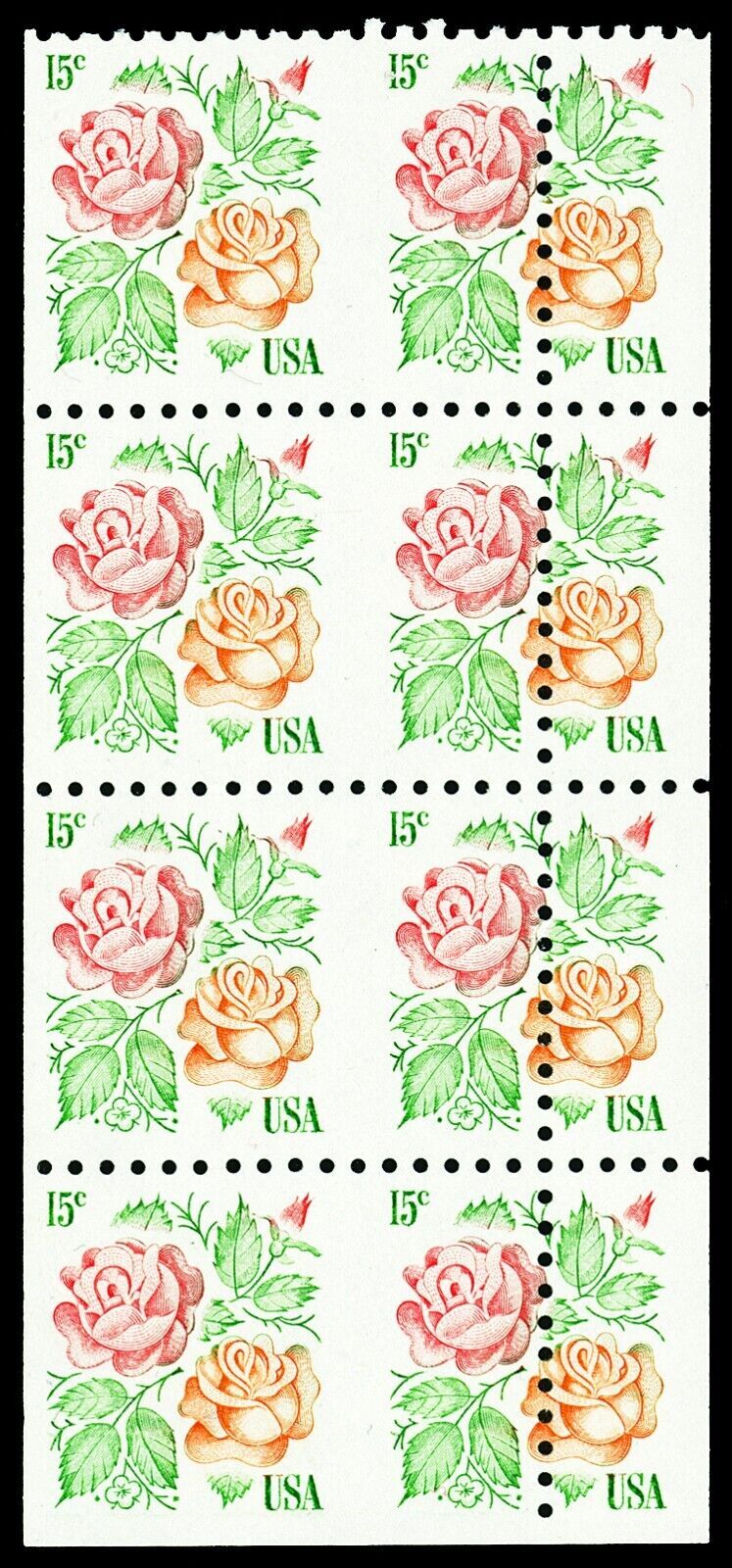 Scott 1737b 1978 15c Roses MISPERF Booklet Pane of 8 Mint NH | United ...