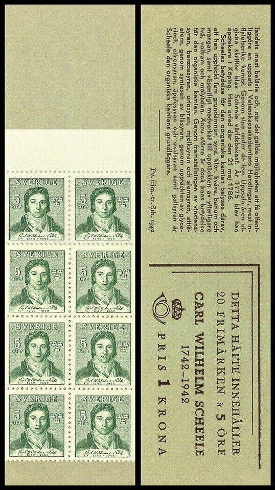 H64 Sweden 1941 Scott #335 a MNH stamp booklet C.W. Scheele Schweden ...