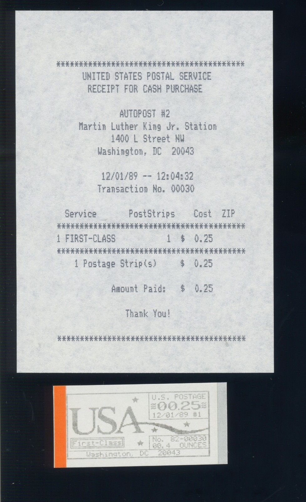 CVP1 First Class Computer Vended Postage Stamp w/KIOSK Receipt ...