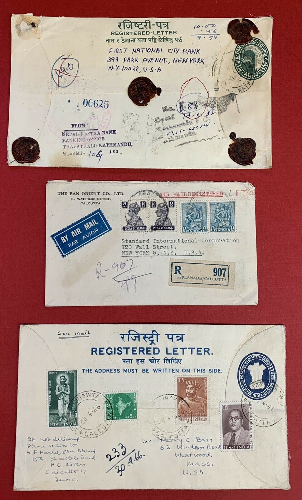 India, 2 Registered Covers, 1950 and 1966, both sent from Calcutta to ...