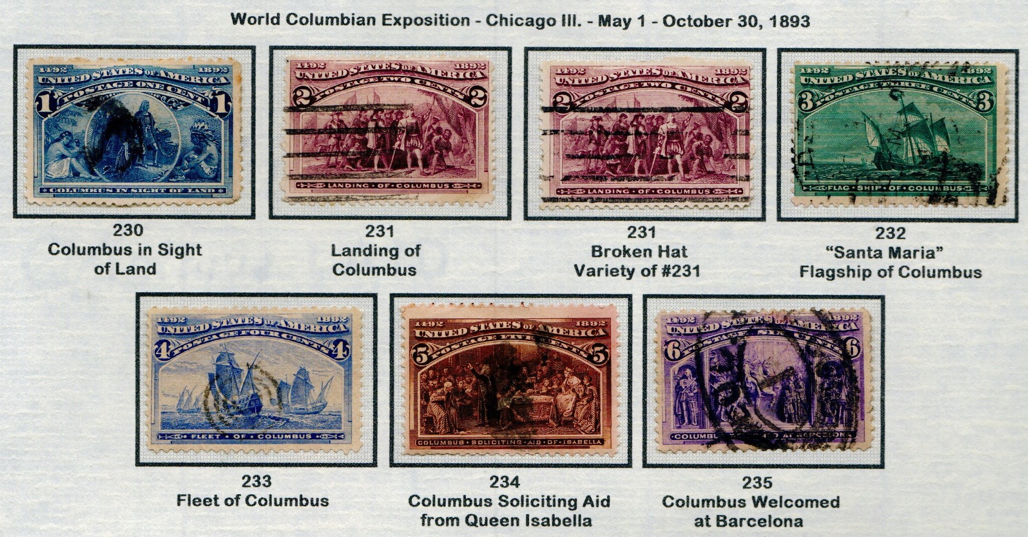 SC# 230-235 - (1c-6c) - World Columbian Expo - Set of 7 Used Stamps ...