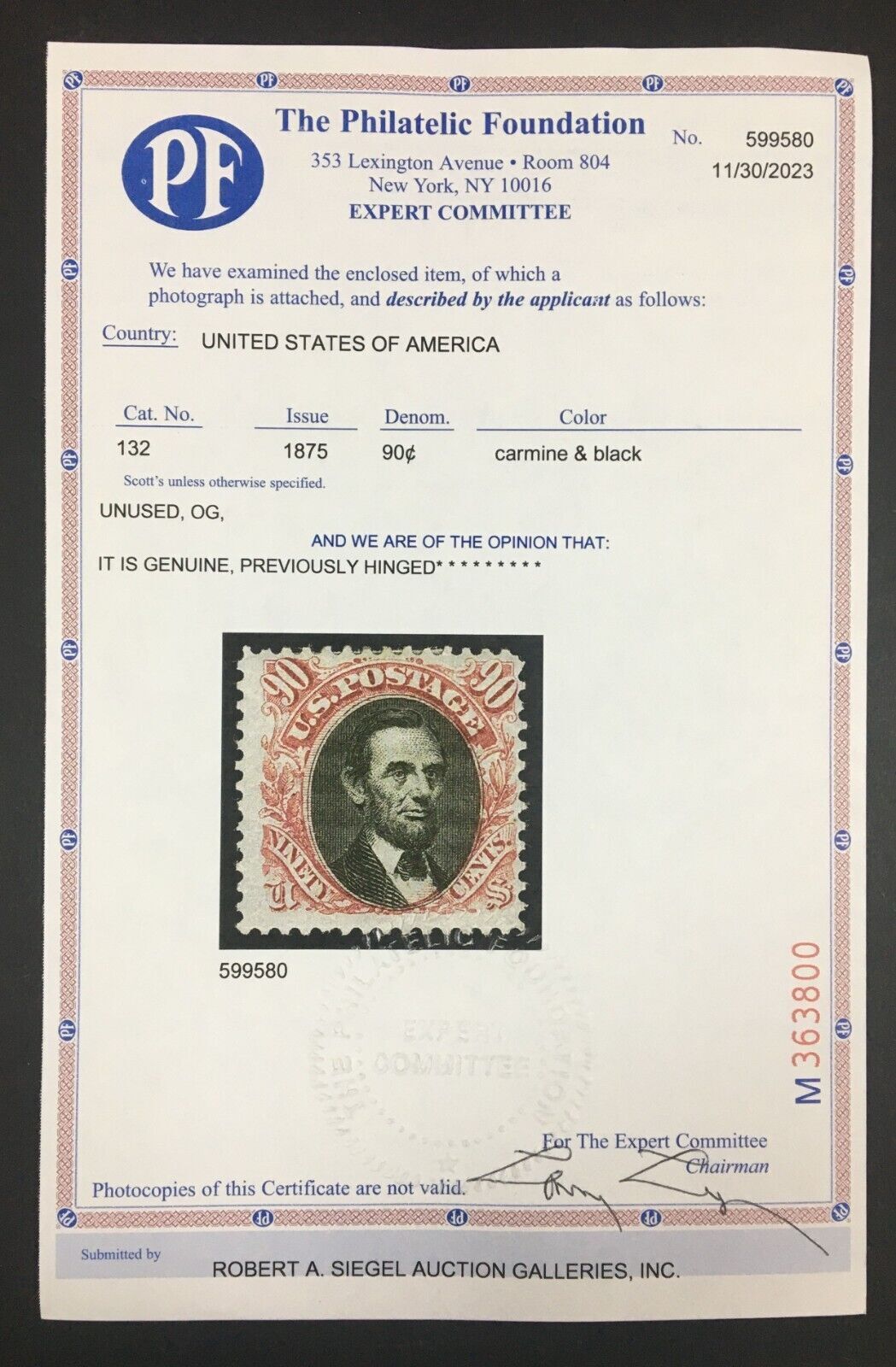 US Stamps #132 Mint OG H PF Cert LOT #85936 | United States, General ...