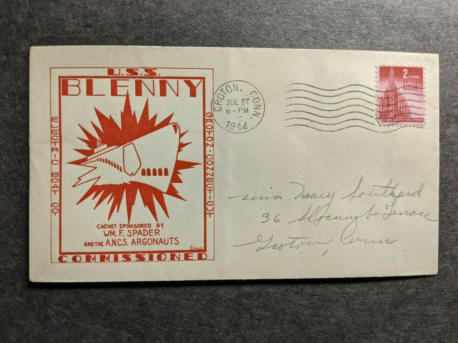 Submarine USS BLENNY SS-324 Naval Cover 1944 HERALD WWII COMMISSIONED ...