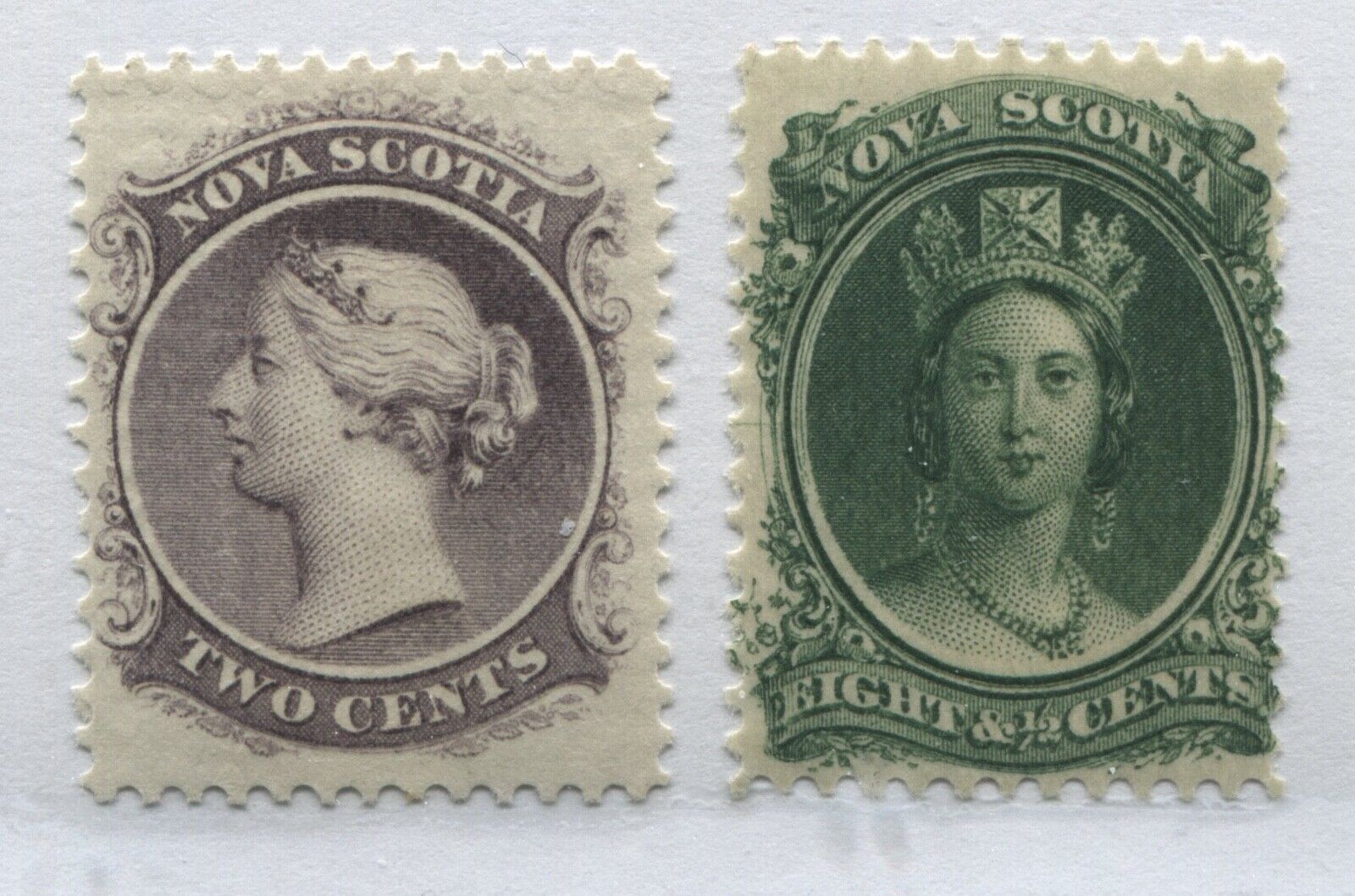 Nova Scotia QV 1860 2 and 8 1/2 cents mint o.g. hinged on white paper ...
