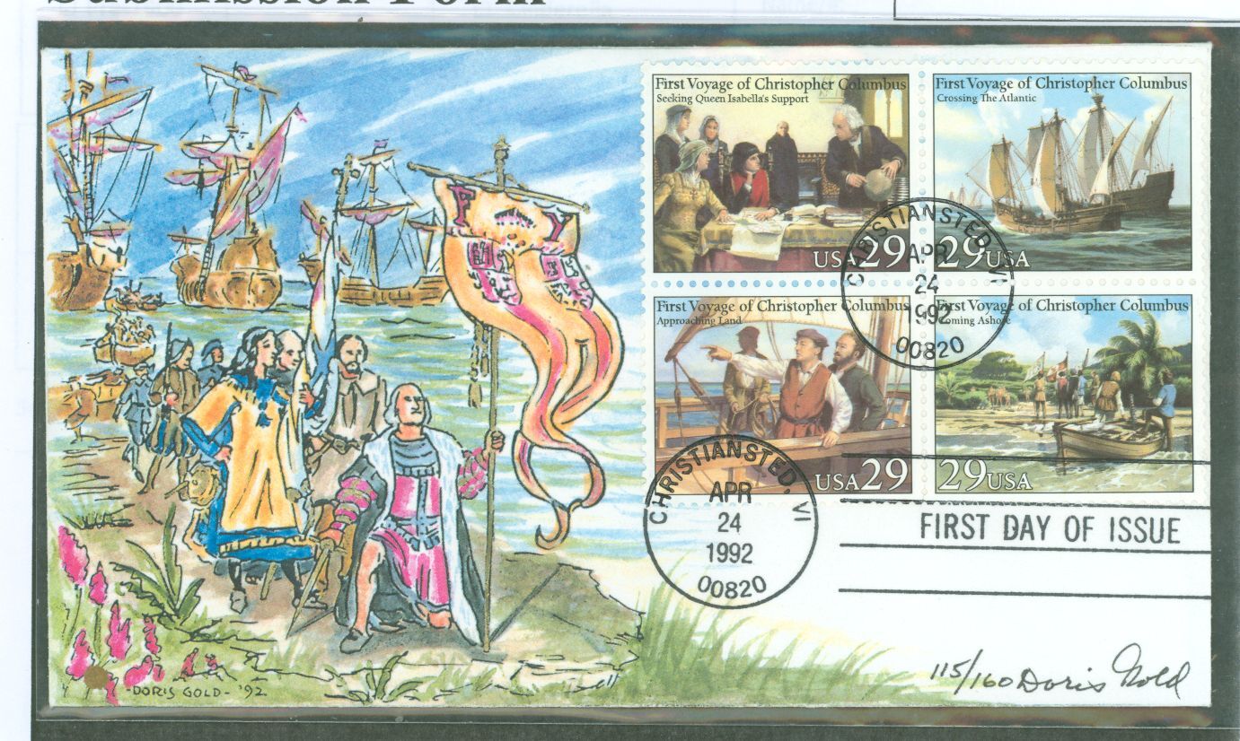 US 2620-2623 1992 Voyages Of Columbus, Set of 4, on an unaddressed FDC ...