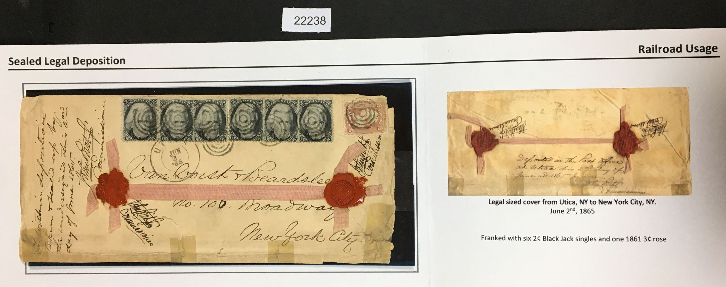 US Stamps # 73 Strip of 6 # 65 on 1865 Legal Sized Cover Used LOT ...