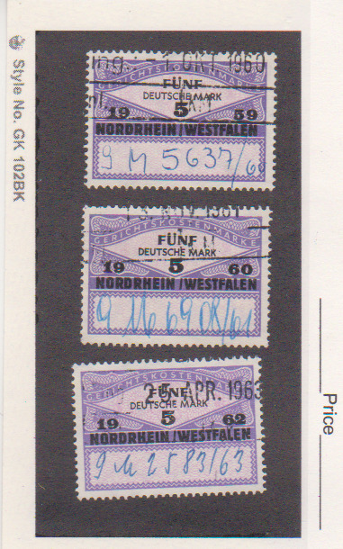 3 Germany Revenue Stamp Fiscal Gerichtskostenmarken Court Fee 1959-62 ...