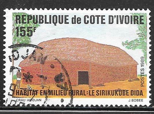 Ivory Coast 876: 155fr Hut, Sirikukube Dida, used, F-VF | Africa ...