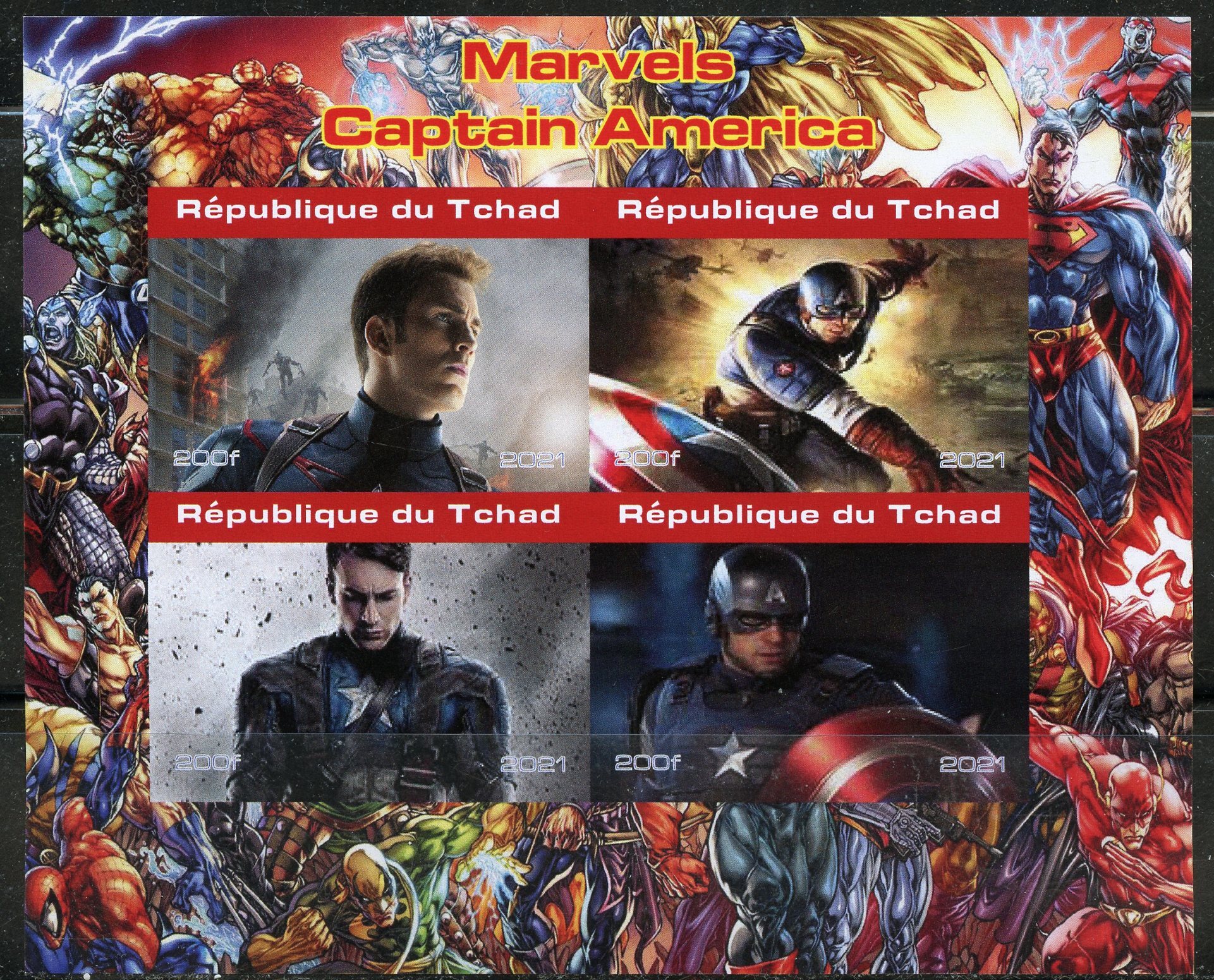 Chad 2021 Marvels Super Heroes Captain America imperf sheet of four ...