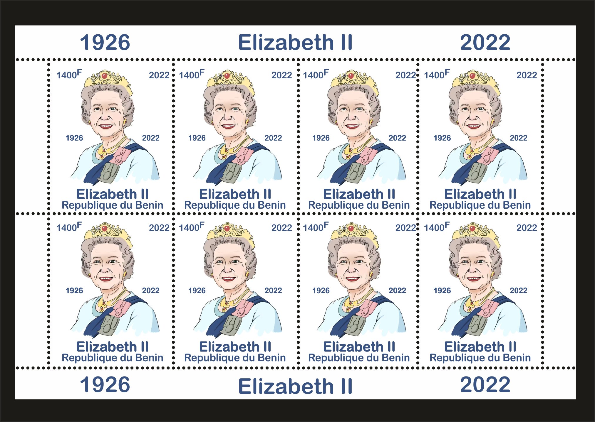Stamps. Queen Elizabeth II 1 sheet perforated 2022 year Benin NEW ...