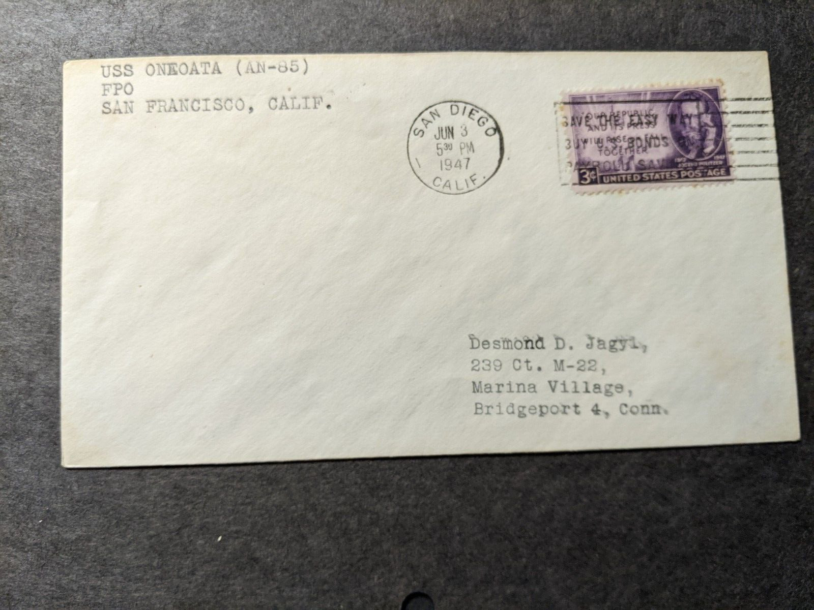 USS ONEOTA AN-85 Naval Cover 1947 San Diego, Calif | United States ...