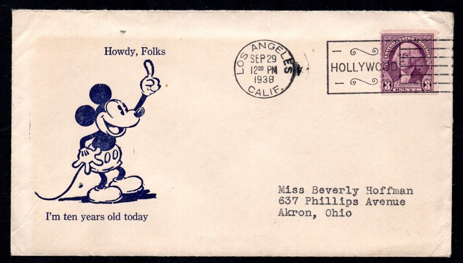 US 1938 Early Disney's Micky Mouse Cachet Sent From Hollywood P.O ...