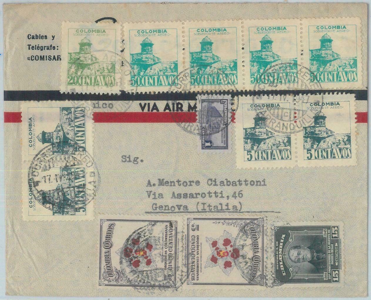 81567 - COLOMBIA - Postal History - ADVERTISING COVER: Airmail to ITALY ...