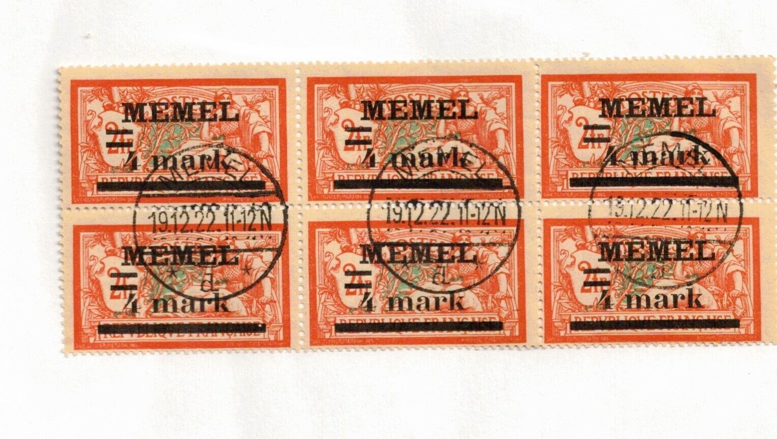 German Area - Memel Sc 31 Used block of 6 issue of 1921 - Lot C ...