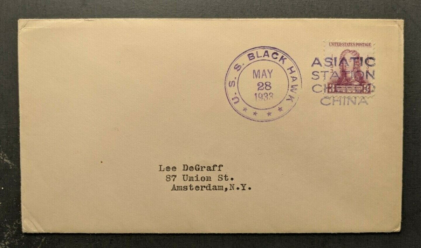 1934 USS Black Hawk Navy Cover Asiatic Station Chefoo China Cancel ...