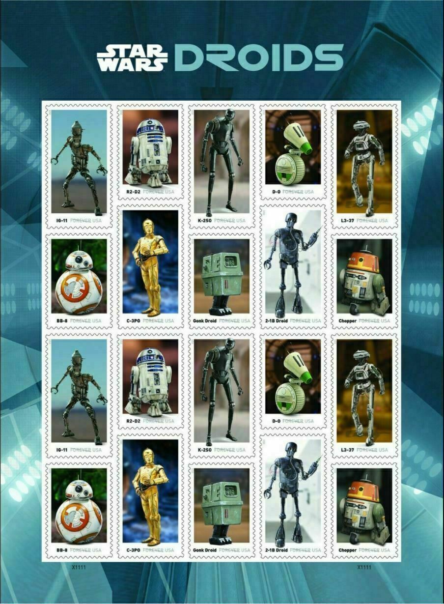 US Stamps Scott #5573-5582 5582a Sheet of 20 - Mint NH Star Wars Droids ...